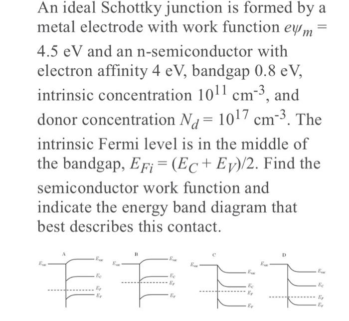 Solved т An ideal Schottky junction is formed by a metal | Chegg.com