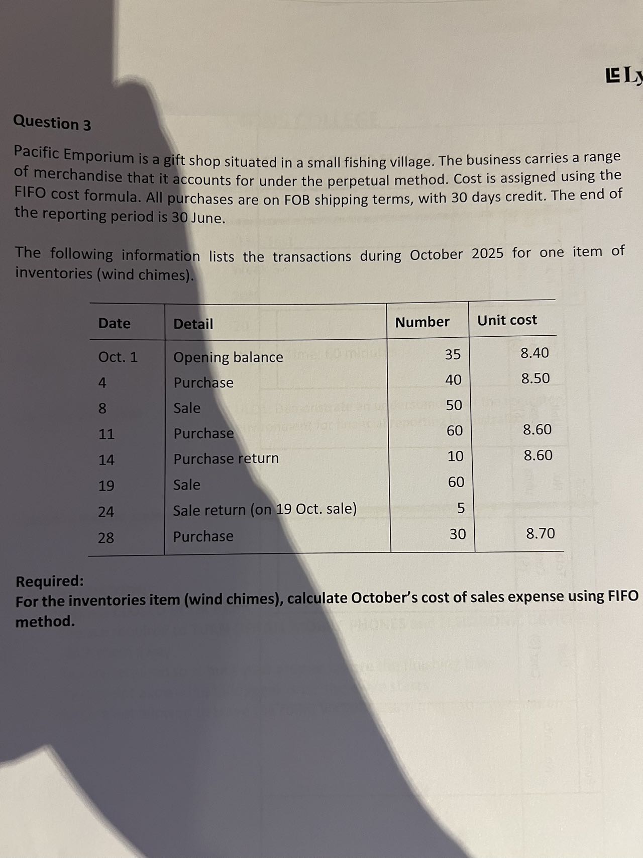 Solved Question 3Pacific Emporium is a gift shop situated in | Chegg.com