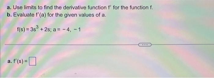Solved a. Use limits to find the derivative function f′ for | Chegg.com