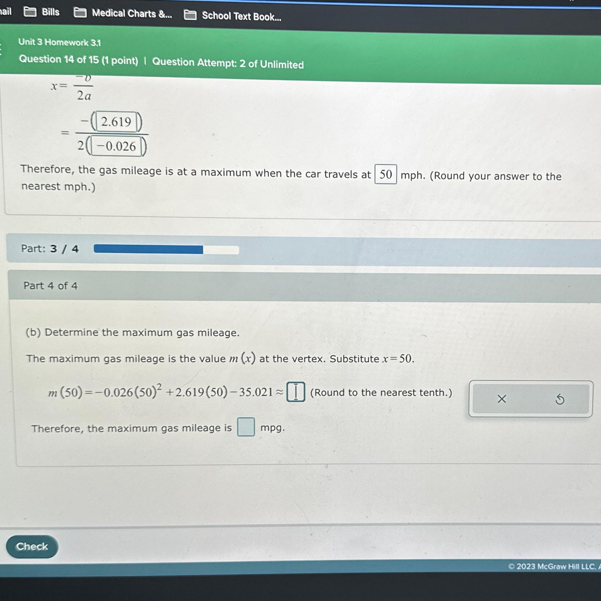 Solved Therefore, the gas mileage is at a maximum when the | Chegg.com