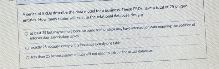 Solved A series of ERDs describe the data model for a | Chegg.com