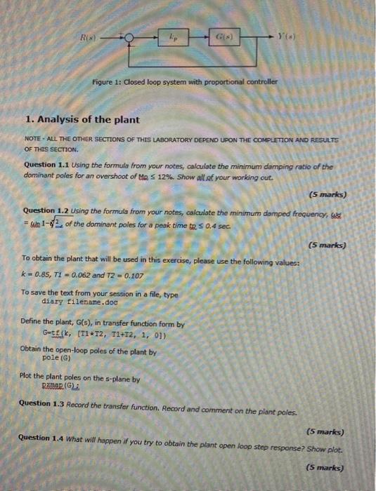 Solved Figure 1: Closed loop system with proportional | Chegg.com