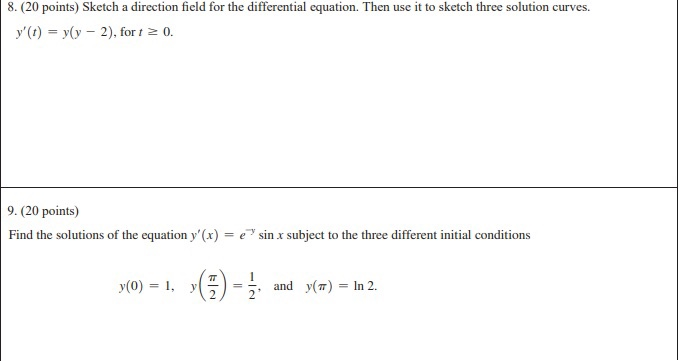 Solved 8. (20 points) Sketch a direction field for the | Chegg.com
