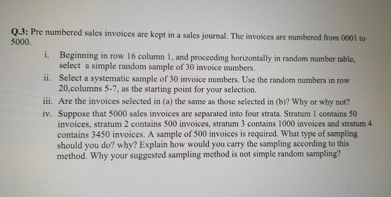 Solved Q.3: Pre numbered sales invoices are kept in a sales | Chegg.com