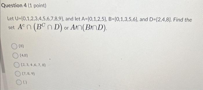 Solved Let U={0,1,2,3,4,5,6,7,8,9}, and let | Chegg.com Solved Let U={0,1,2,3,4,5,6,7,8,9}, and let | Chegg.com