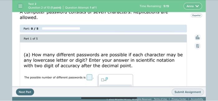 Solved allowed. Part: 0/5 Part 1 of 5 alb 바 (a) How many | Chegg.com