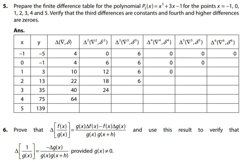 Solved 5. Prepare the finite difference table for the | Chegg.com