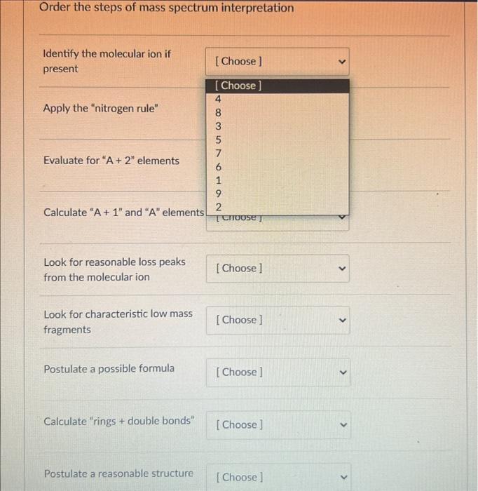 Order the steps of mass spectrum interpretation | Chegg.com