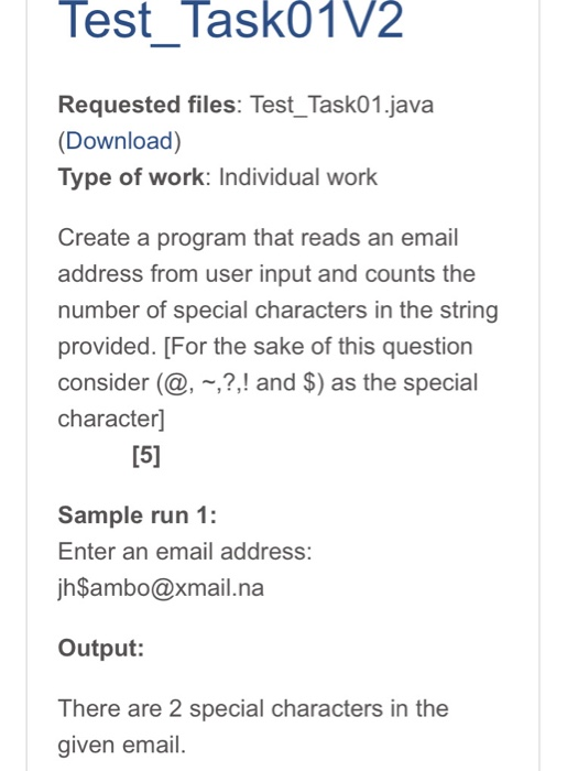 Solved Test_Task01V2 Requested files: Test_Task01.java | Chegg.com