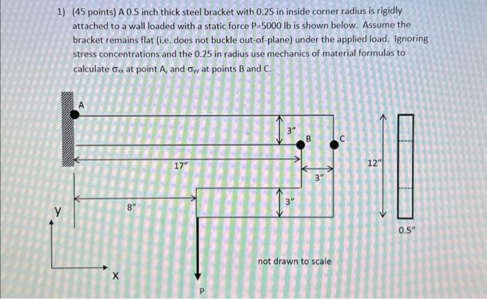 Solved 1) ( 45 points) A 0.5 inch thick steel bracket with | Chegg.com