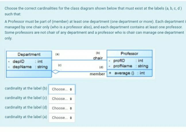 Solved Choose the correct cardinalities for the class | Chegg.com