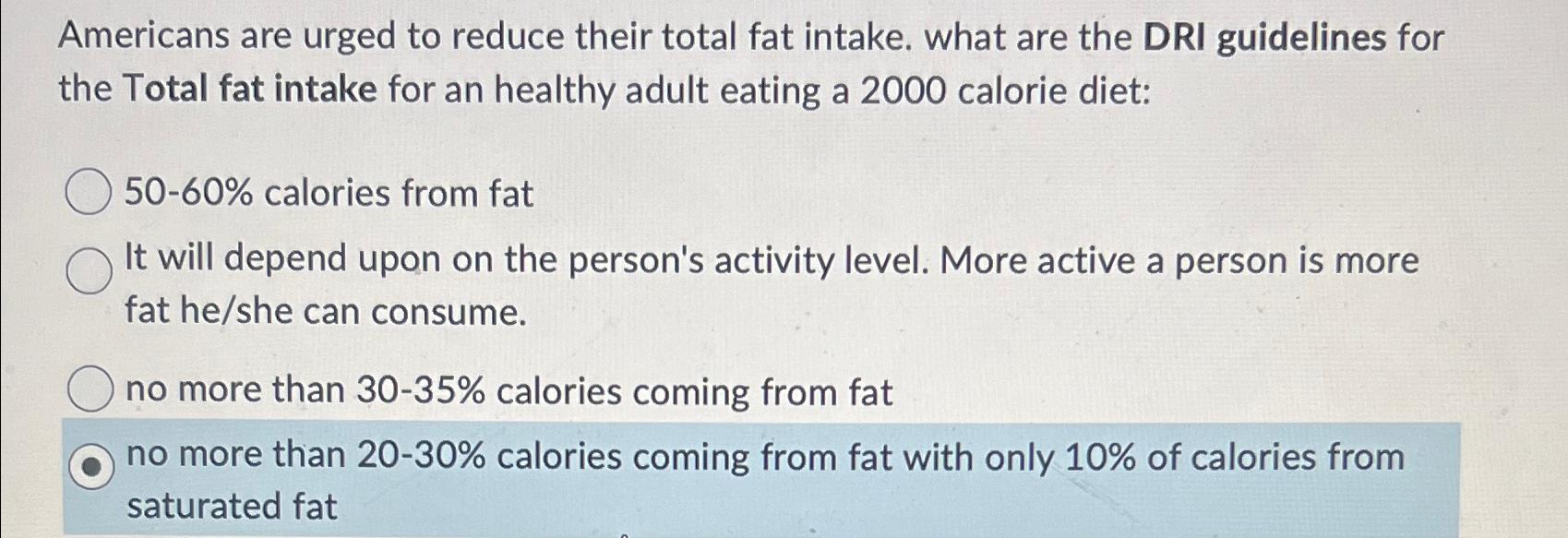 Solved Americans are urged to reduce their total fat intake. | Chegg.com