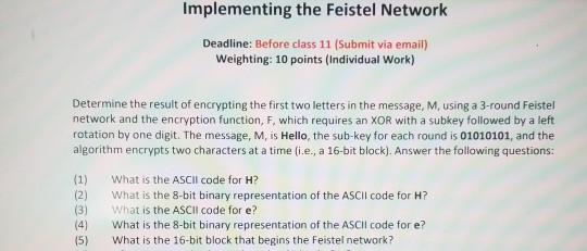 Solved Implementing the Feistel Network Deadline: Before | Chegg.com