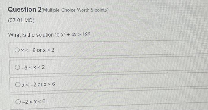 Solved Question 2(Multiple Choice Worth 5 points) (07.01 MC) | Chegg.com Solved Question 2(Multiple Choice Worth 5 points) (07.01 MC) | Chegg.com