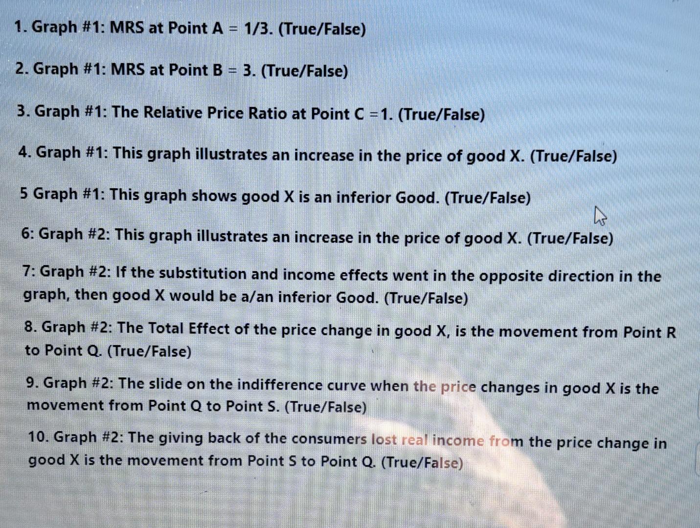 Solved Consumer Choice Theory: Graph \#1: Graph \# Fig. | Chegg.com