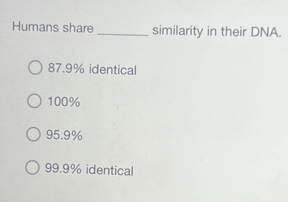 Solved Humans share ﻿similarity in their DNA.87.9% | Chegg.com