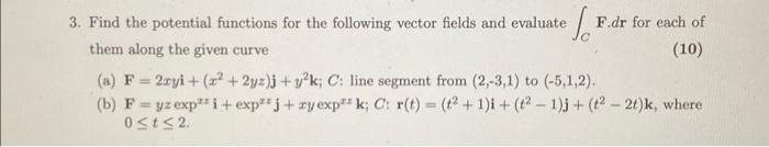 3. Find the potential functions for the following | Chegg.com
