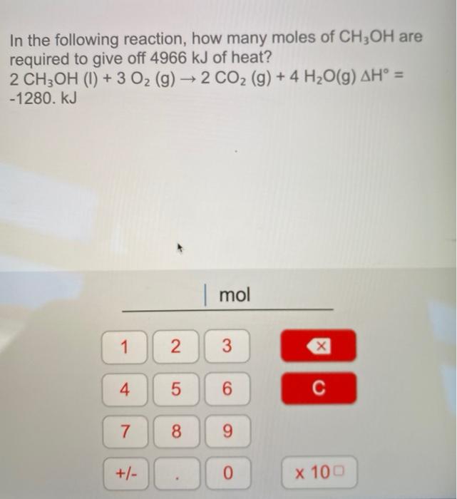 Solved In the following reaction, how many moles of CH3OH | Chegg.com