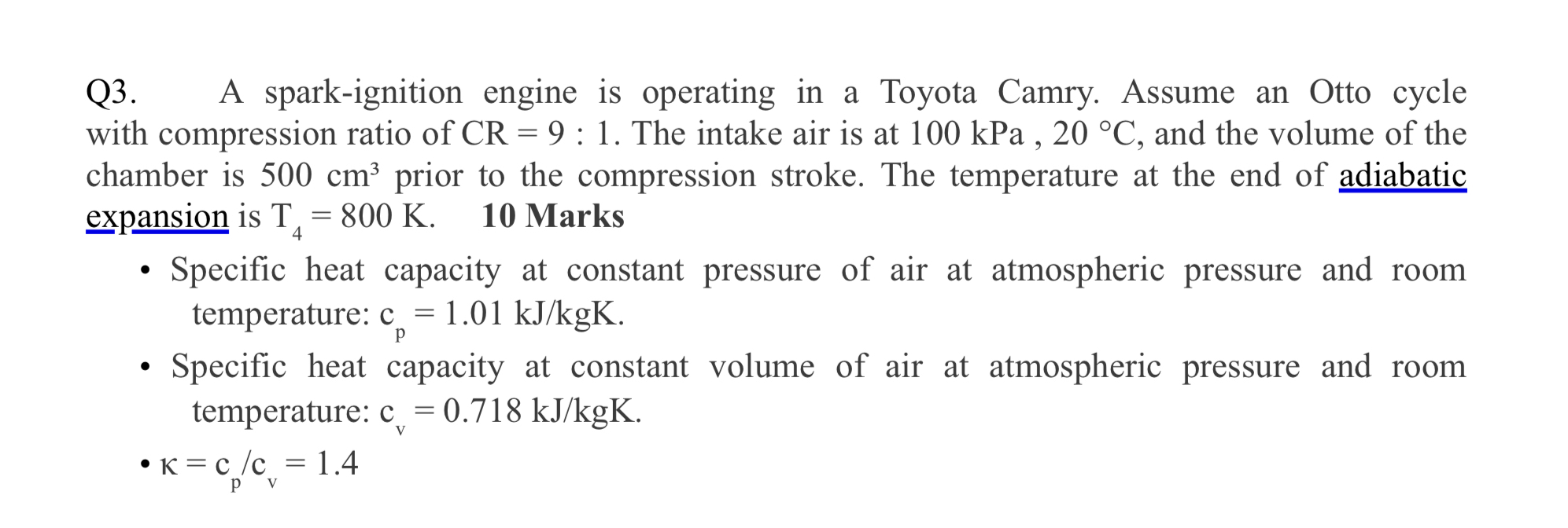 Solved Q3. ﻿A spark-ignition engine is operating in a Toyota | Chegg.com