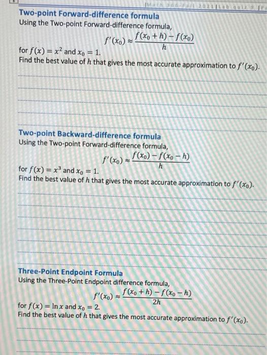 Solved MAN 360 Two-point Forward-difference formula Using | Chegg.com