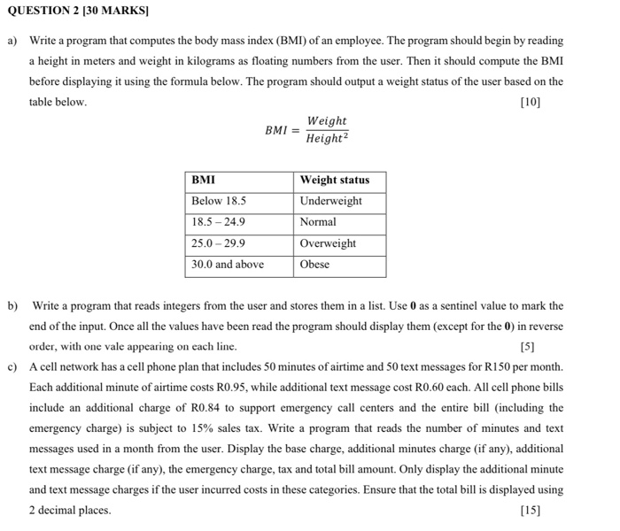 Solved QUESTION 2 [30 MARKS] a) Write a program that | Chegg.com
