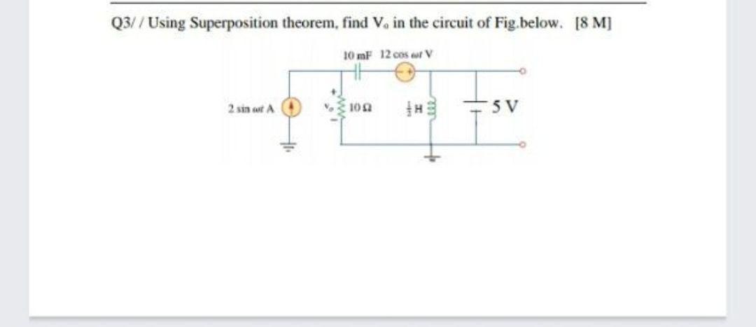 Solved Q3// Using Superposition theorem, find V, in the | Chegg.com