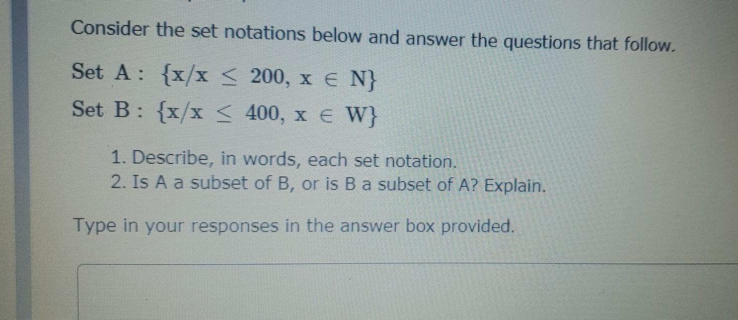 Solved Consider the set notations below and answer the | Chegg.com