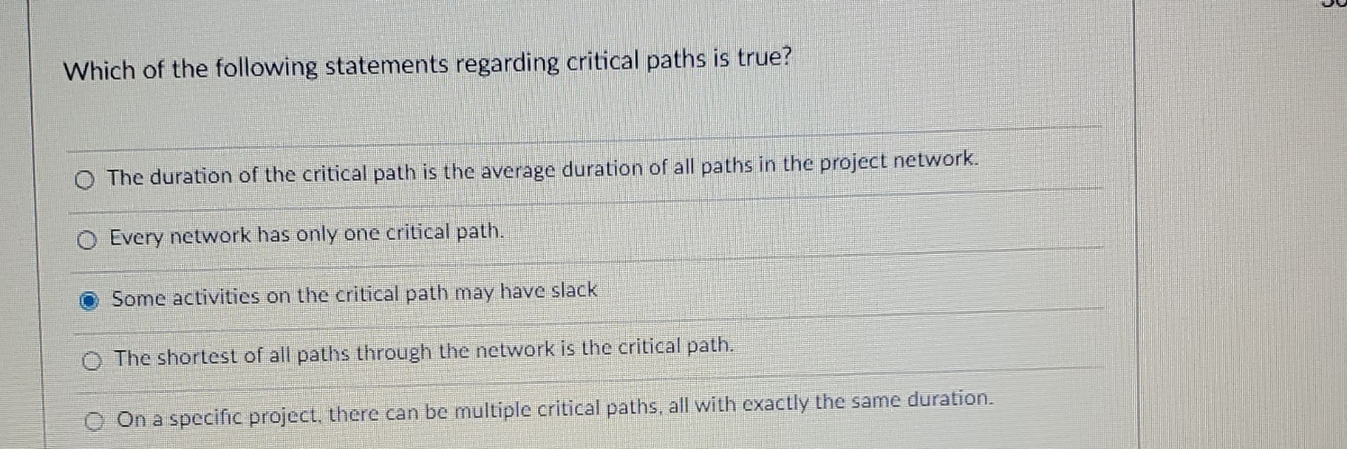 Solved Which of the following statements regarding critical | Chegg.com