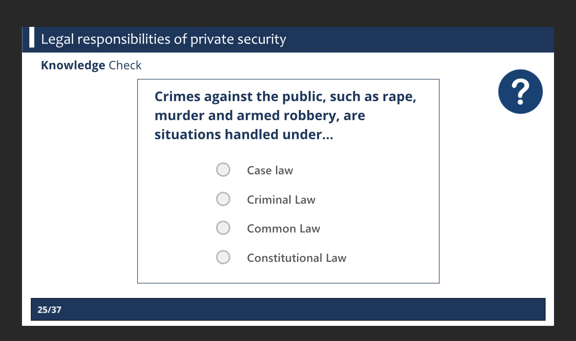 Solved Legal responsibilities of private securityKnowledge | Chegg.com
