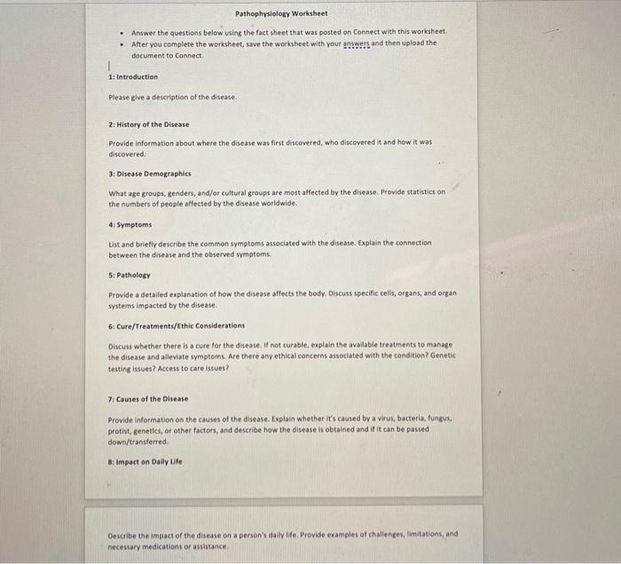 Solved Pathophysiology Worksheet - Answer the questions | Chegg.com