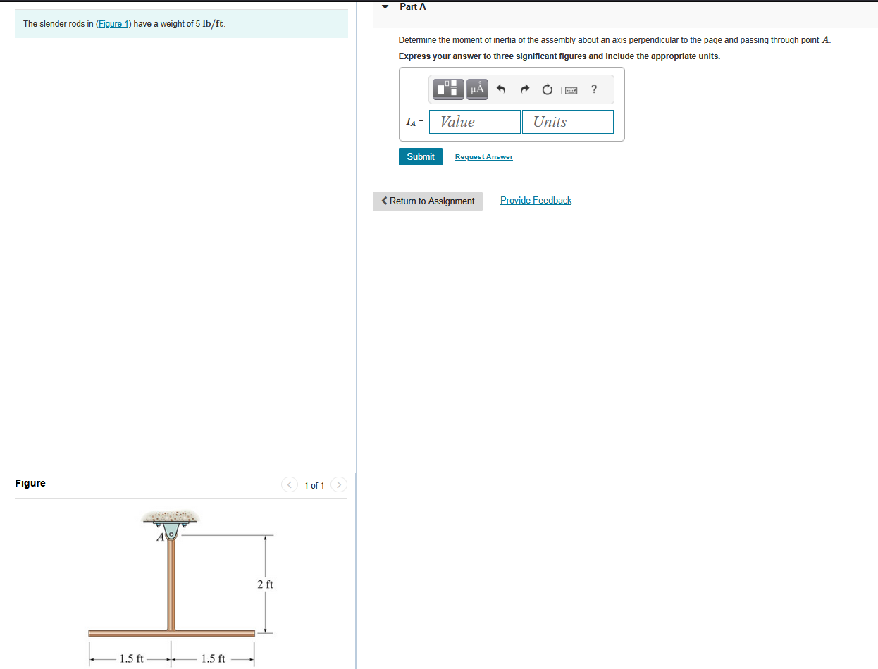 Solved Part AThe slender rods in (Figure 1) ﻿have a weight | Chegg.com