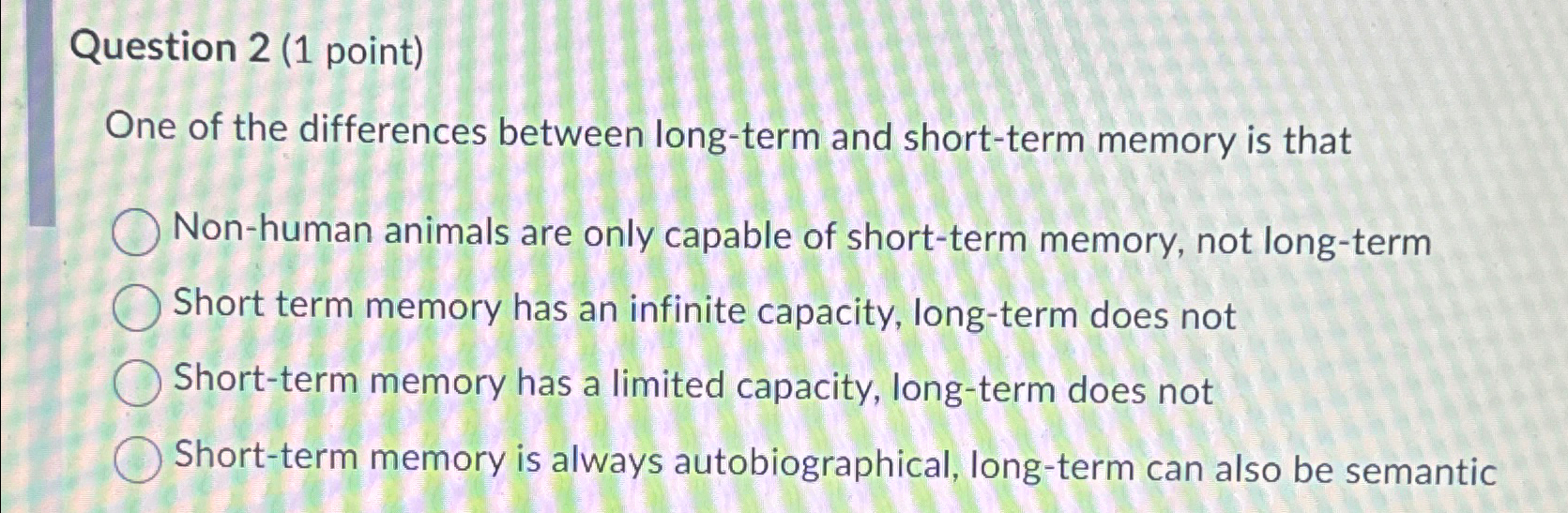Solved Question 2 (1 ﻿point)One of the differences between | Chegg.com