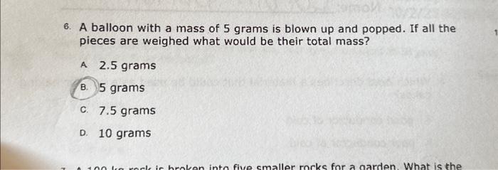 Solved 6. A balloon with a mass of 5 grams is blown up and | Chegg.com