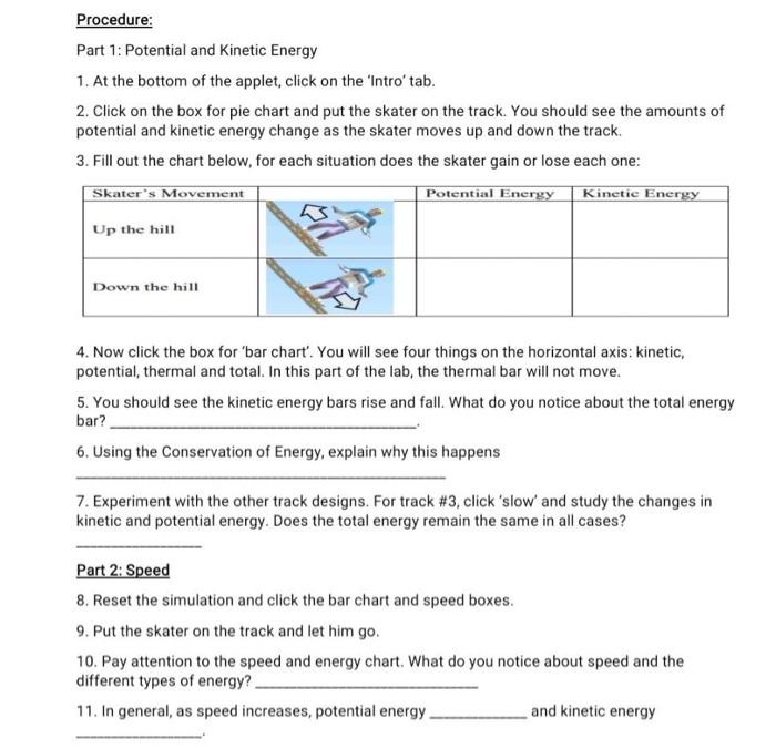 Solved Procedure: Part 1: Potential and Kinetic Energy 1. At | Chegg.com