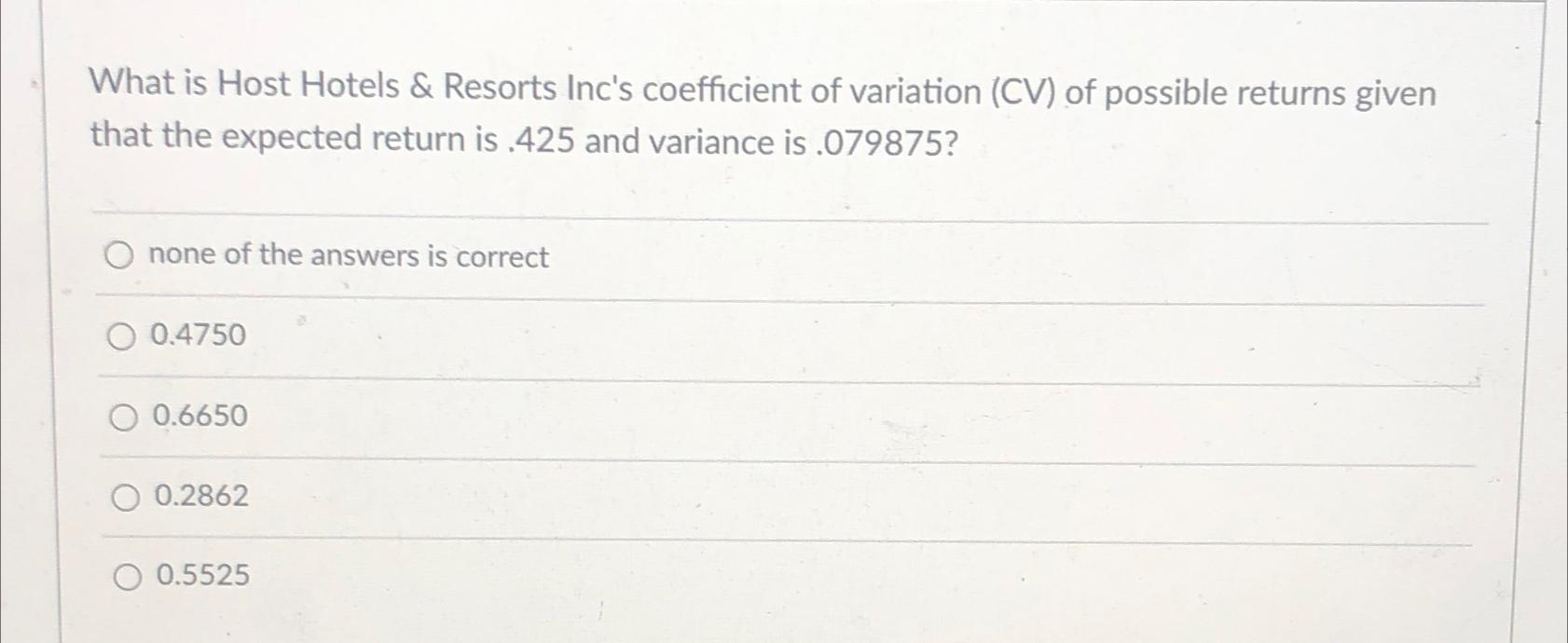 Solved What is Host Hotels & Resorts Inc's coefficient of | Chegg.com