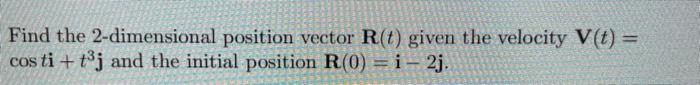 Solved Find the 2-dimensional position vector R(t) given the | Chegg.com
