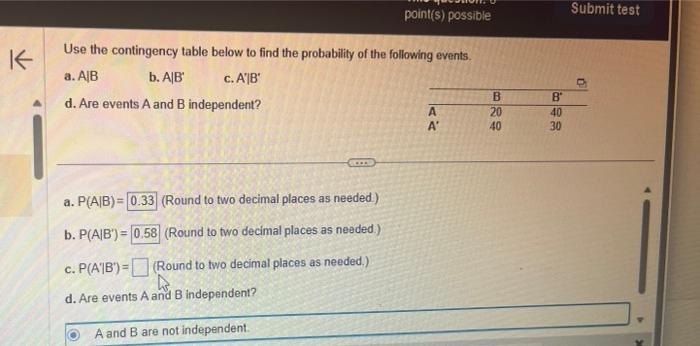 Solved K Use the contingency table below to find the | Chegg.com