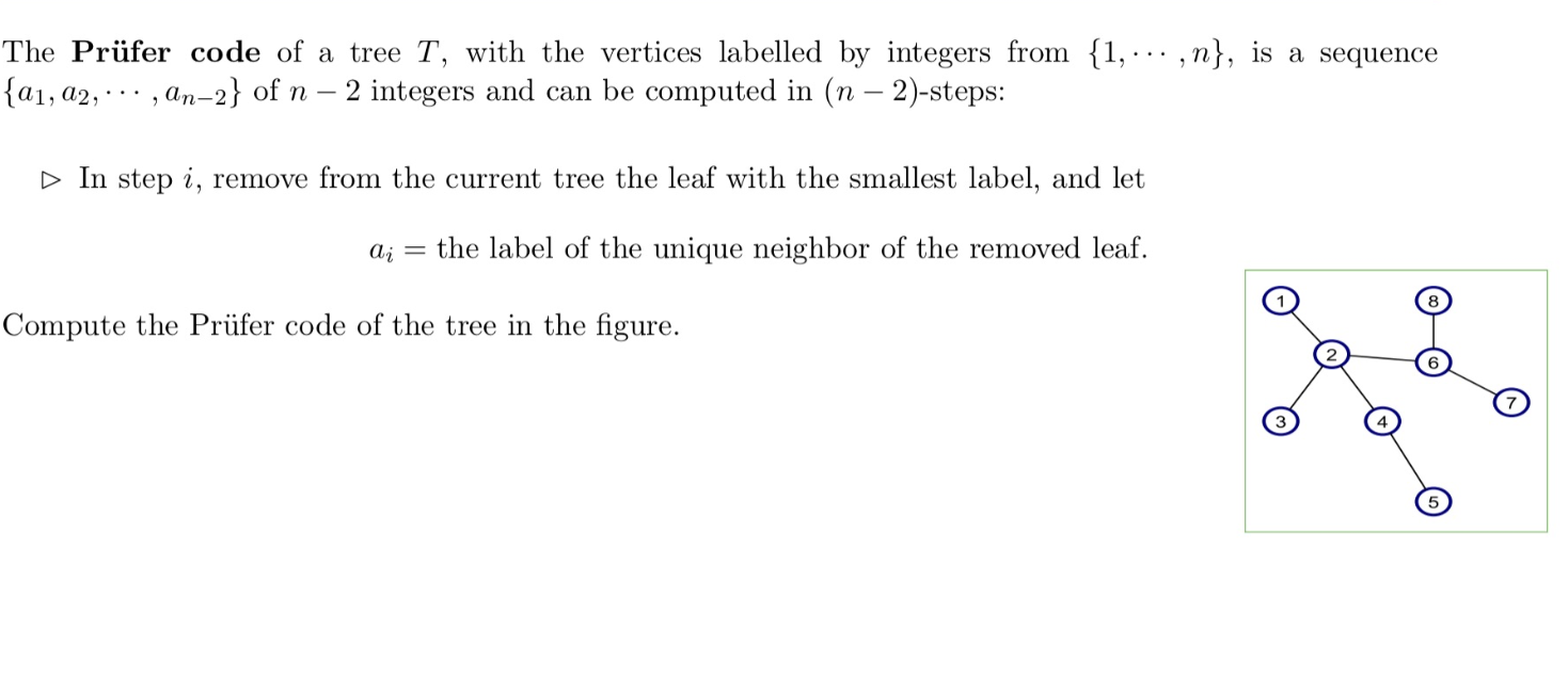 Solved The Prüfer code of a tree T, ﻿with the vertices | Chegg.com