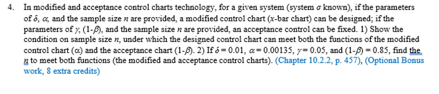 Solved In modified and acceptance control charts technology, | Chegg.com