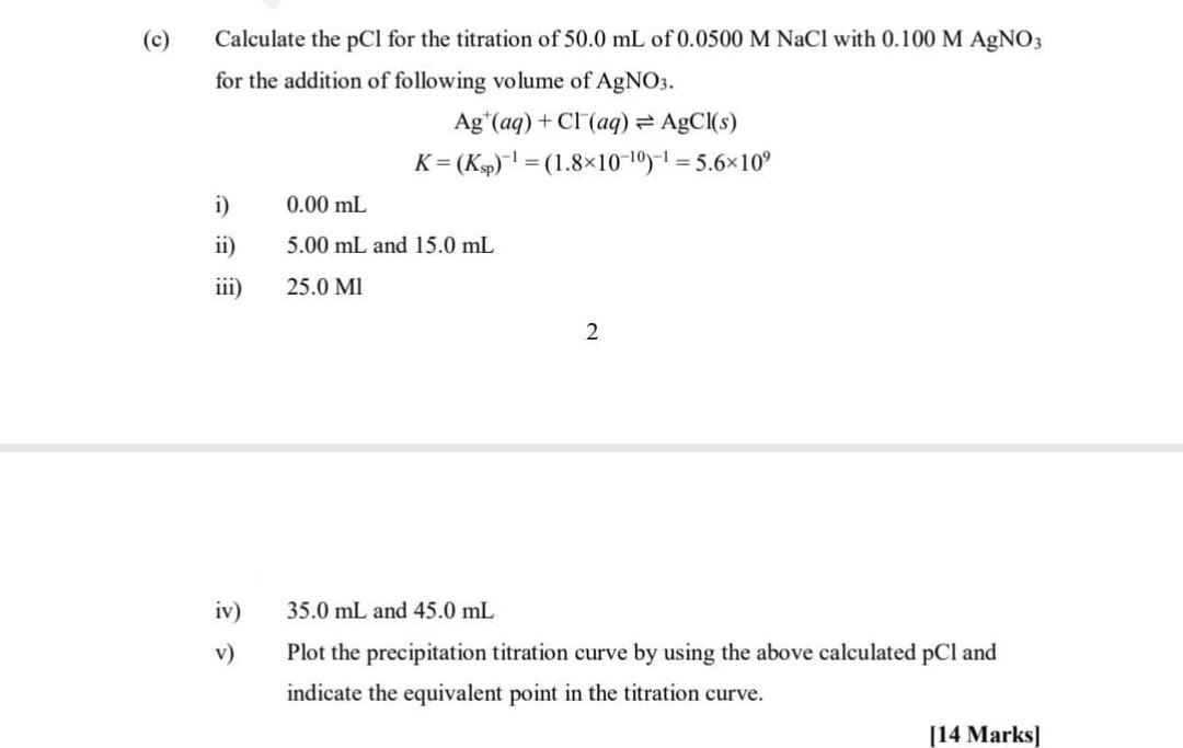Solved Calculate the pCl for the titration of 50.0 mL of | Chegg.com