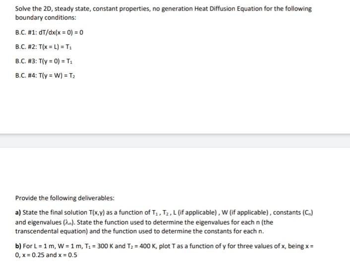 Solved Solve the 2D, steady state, constant properties, no | Chegg.com