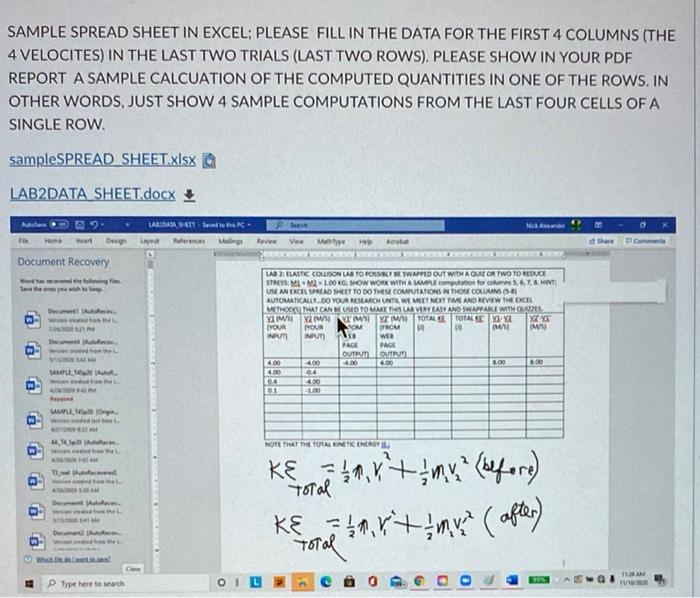 Solved SAMPLE SPREAD SHEET IN EXCEL: PLEASE FILL IN THE DATA | Chegg.com