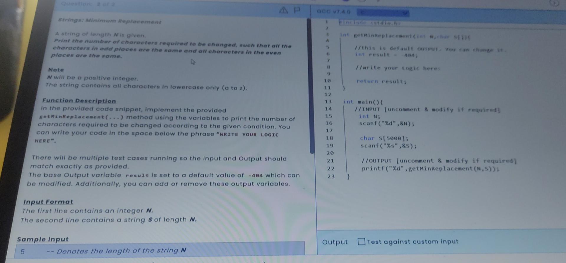 Solved Sample Input 5 - Denotes the length of the string N | Chegg.com