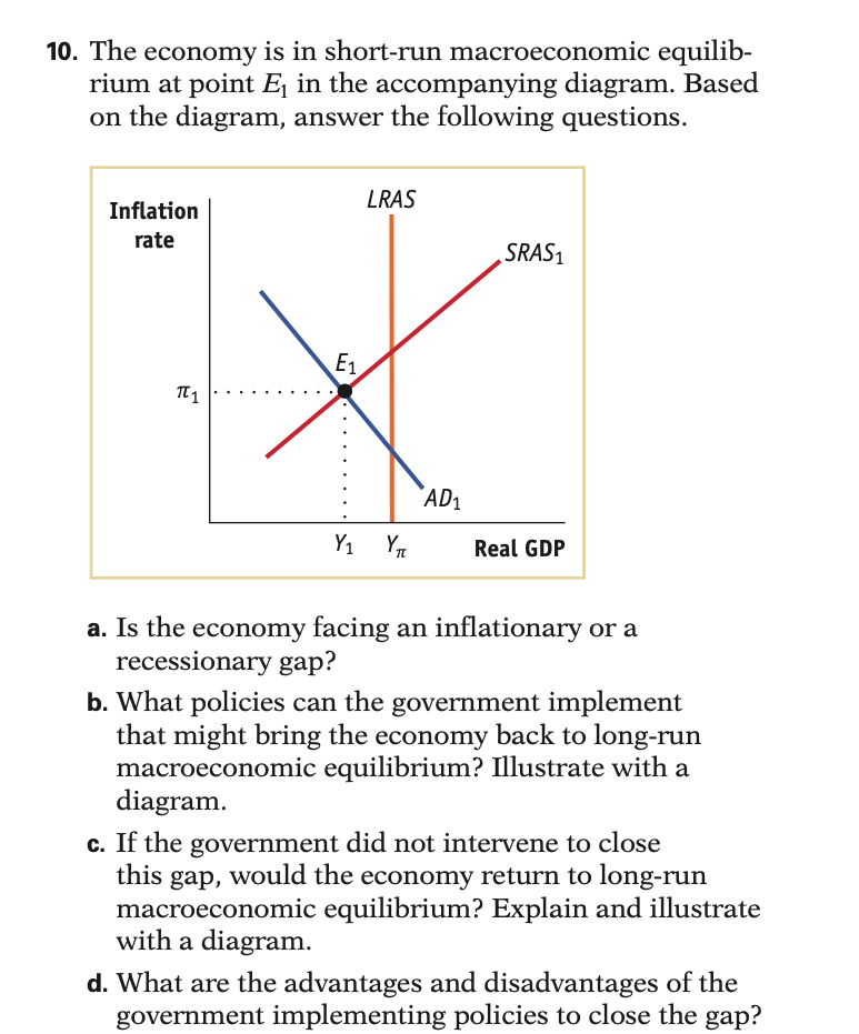 Solved 10. ﻿The economy is in short-run macroeconomic | Chegg.com