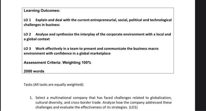 Learning Outcomes: LO 1 Explain and deal with the | Chegg.com