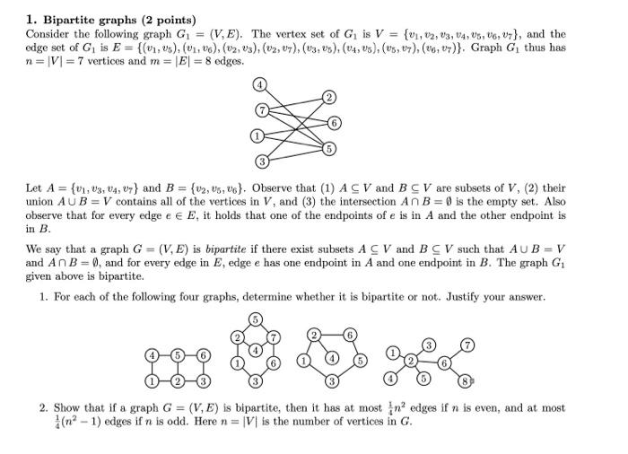 Solved 1. Bipartite graphs (2 points) Consider the following | Chegg.com