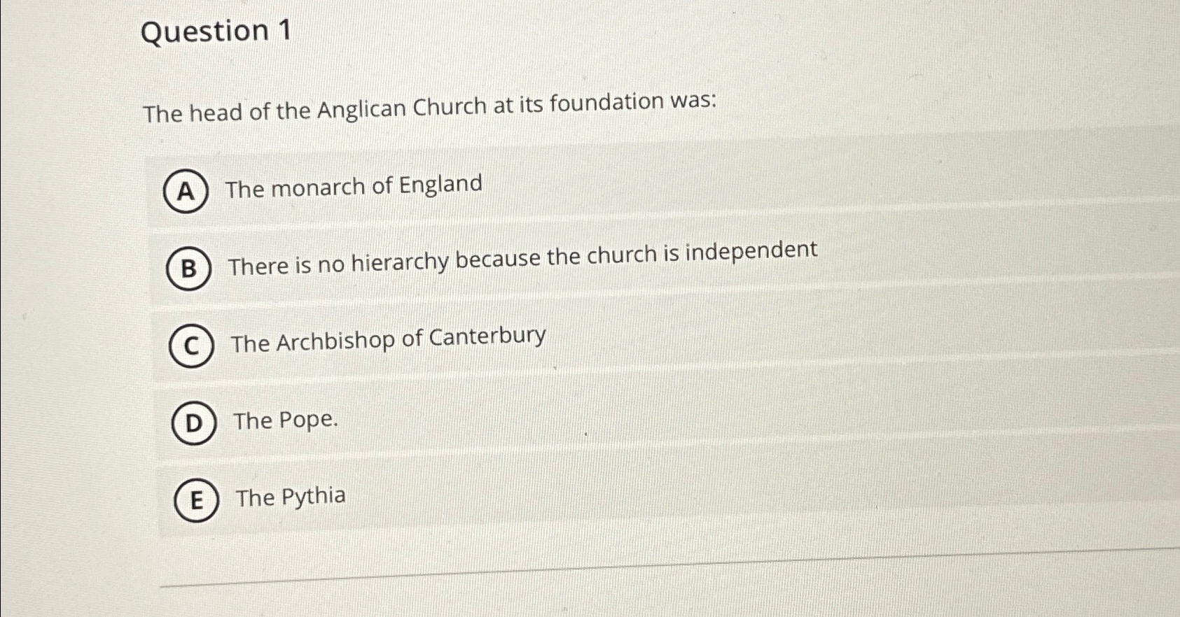 Solved Question 1The head of the Anglican Church at its | Chegg.com