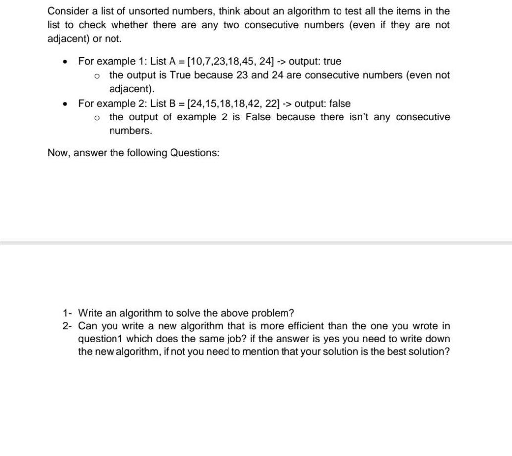 Solved Consider a list of unsorted numbers, think about an | Chegg.com