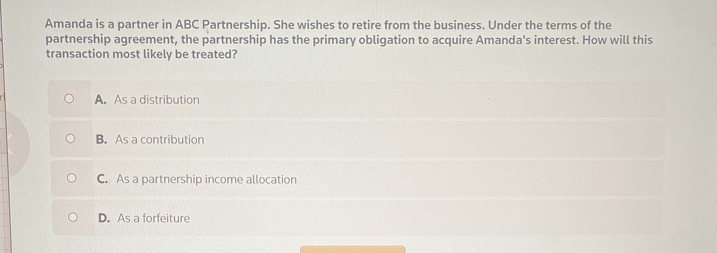 Solved Amanda is a partner in ABC Partnership. She wishes to | Chegg.com