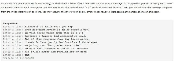 Solved An acrostic is a poem (or other form of writing) in | Chegg.com